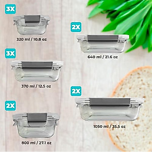 NINJAMO 24 Piece Glass Microwave Dishwasher Safe Storage Prep Meal Containers with Lids Leak Proof (Gray)