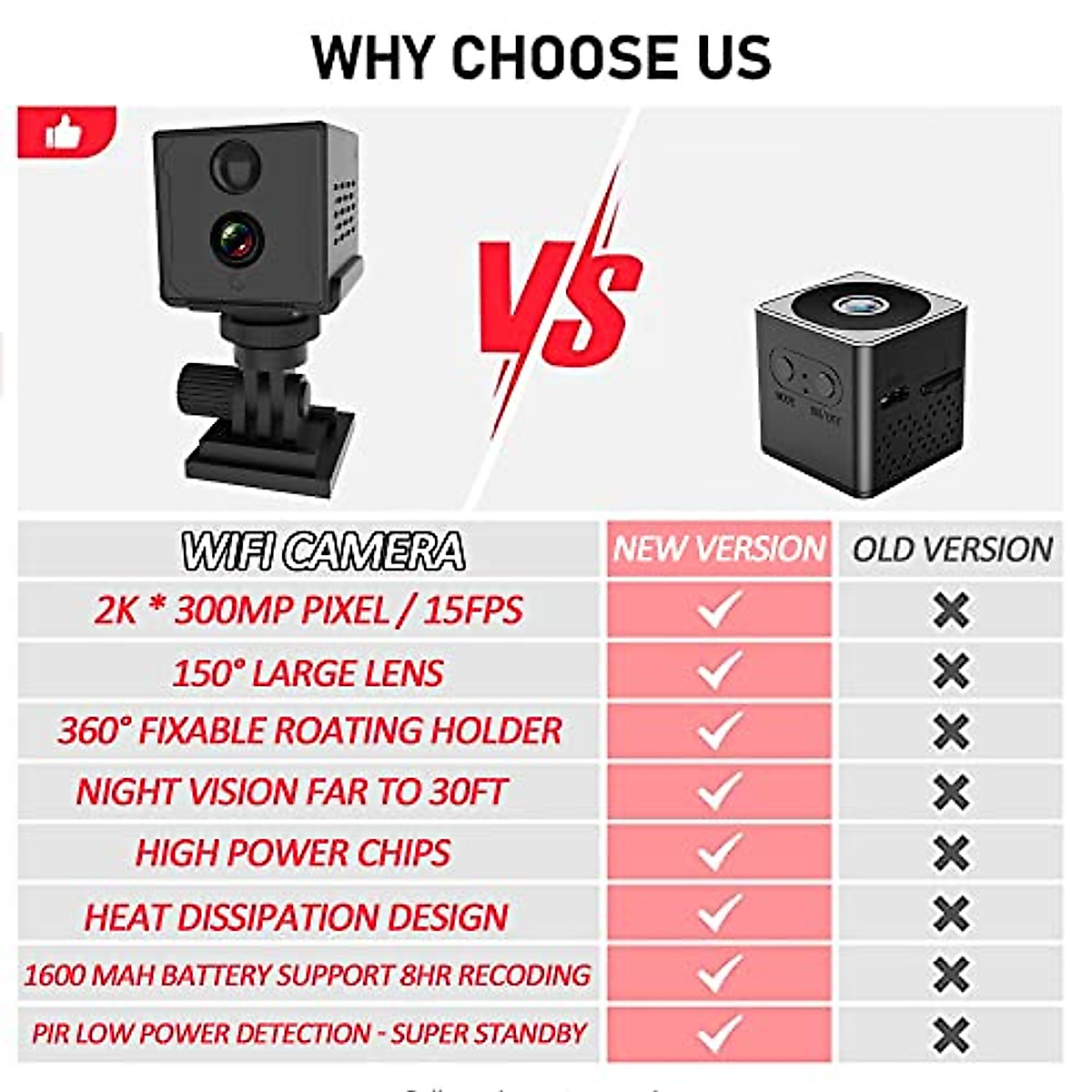 Spy Camera Hidden WiFi Mini 4K Wireless Indoor IP Cam Secret Nanny Security Surveillance for Baby Pet with Phone App AI Human Detection Alarm Push Cloud/64GB Night Vision 100 Day Standby Battery Life