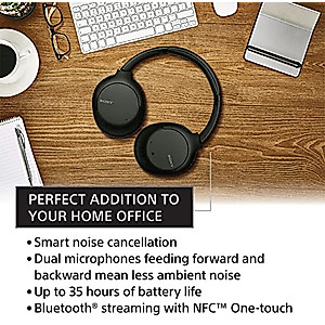 Sony Noise Cancelling Headphones WHCH710N: Wireless Bluetooth Over the Ear Headset with Mic for Phone-Call, Black
