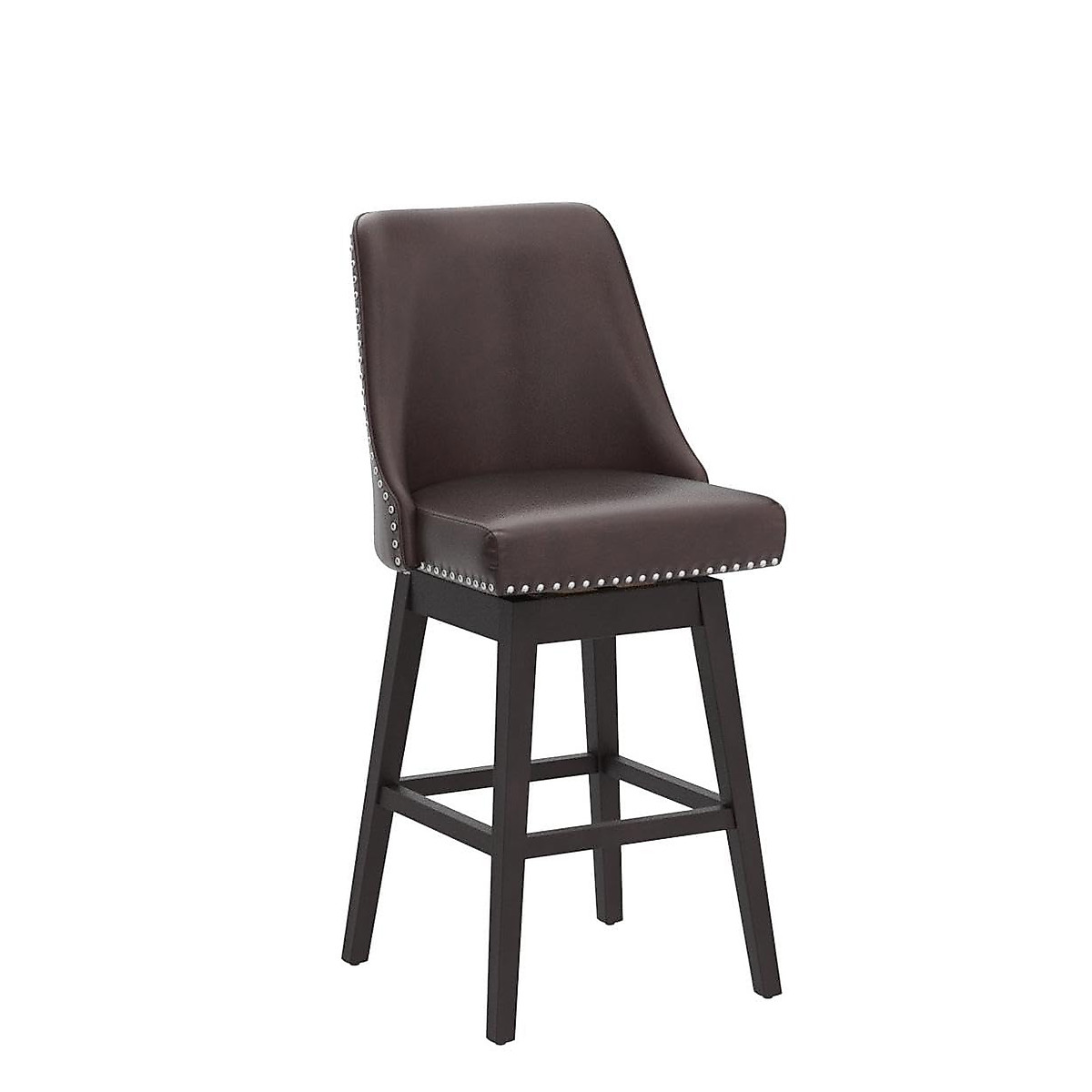 Kmax Leather Counter Height Bar Stools Swivel Farmhouse Bar Stools with Wood Legs Nailhead Footrest for Kitchen Island, Set of 2- Chocolate