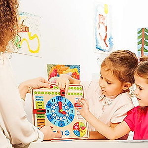 Pidoko Kids Montessori Toys for Toddlers 3 Years - 4 Year Old Learning Materials for Preschool - All About Today Board - Wooden Calendar and Learning Clock - Educational Gifts for Boys and Girls