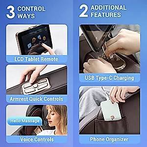 MYNTA 2023 3D Massage Chair Full Body - Zero Gravity Massage Chair Recliner with SL Track, AI Voice Control, LCD Screen, Quick Access Buttons, USB Charger, Auto Body Scan, Bluetooth, Brown