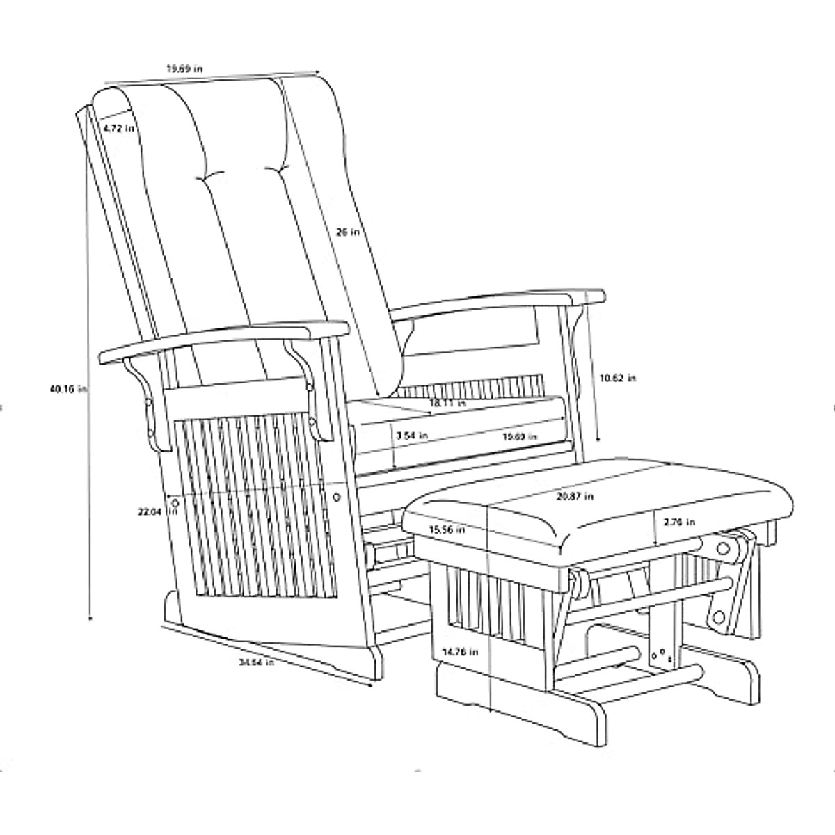 HomVent Nursery Glider Rocking Chair with Ottoman Set, Wood Glider Rocker with Ottoman, Upholstered Comfort Nursery Chair & Ottoman with Padded Arms for Napping, Nursing, Reading (Cherry)