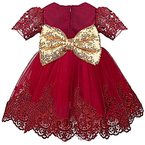 Lilax Baby Girl Newborn Lace Princess Wedding Party Dress Gown 4 Piece Deluxe Set 0-3 Months Red