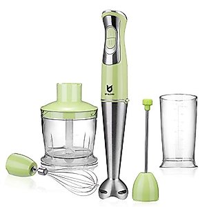 Immersion Hand Blender, UTALENT 5-in-1 8-Speed Stick Blender with 500ml Food Grinder, BPA-Free, 600ml Container,Milk Frother,Egg Whisk,Puree Infant Food, Smoothies, Sauces and Soups - Green