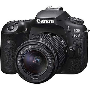 Canon EOS 90D DSLR Camera w/Canon 18-55mm STM Lens Kit + Pro Photo & Video Accessories Including 128GB Memory, LED Light, Condenser Micorphone, 60" Tripod & More