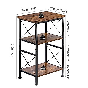 ruboka 3-Tier Small End Table, Small Side Table with Storage Shelf, Small Bookshelf with Metal Frame for Small Spaces, Nightstand, Bookcase, Display Rack for Bedroom, Living Room.
