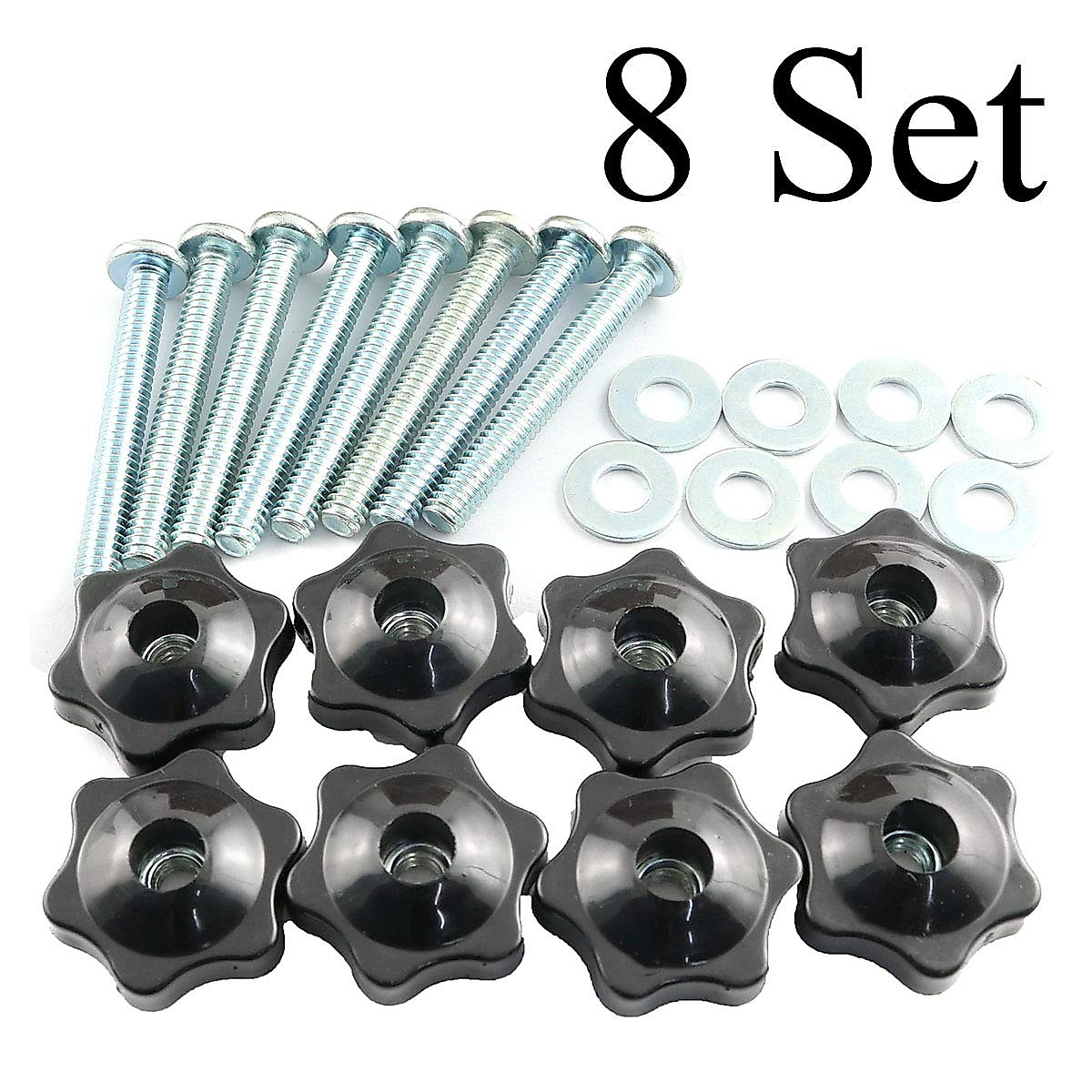 Pro Bamboo Kitchen 8 Sets Black Knobs Kit Galvanized Iron Philip's Head Screw 1/4-20x2" and 1/4" Hex Hand Nut Plus 1/4" Galvanized Iron Flat Washer