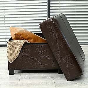 GLAXYFUR Folding Storage Bench, Cube PU Leather Footstool with Legs, Coffee Table, Ottoman with Storage for Living Room, 23.6 x 23.6 x15 Inches, Brown
