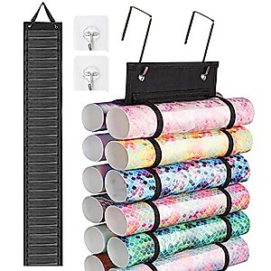 RYBPVC Vinyl Holder with 50 Compartments, Vinyl Roll Holder Wall Mount/ Over The Door, Craft Vinyl Storage Organizer, Hanging Vinyl Organizer with 4 hooks (Black)