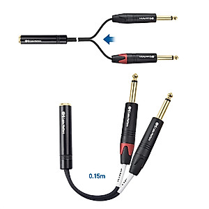 Cable Matters 2-Pack 1/4 TRS to Dual TS Stereo Audio Splitter Cable (Dual 1/4 Inch TS to TRS Female Adapter) in Black - 6 Inches / 0.15 Meters