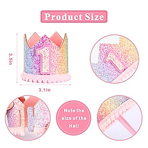 BoKin Rainbow Gradient 1st Birthday Crown, Baby's First Birthday Photo Props and Party Decorations for Girls