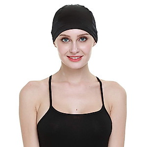 Wig Cap,100% Mulberry Silk Hair Loss Cancer Women Bald Head Elastic Band Black