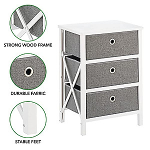 mDesign 3 Drawer Foldable Dresser Storage Unit - Wood Frame, Easy Pull Fabric Bins - Farmhouse Organizer Unit for Household Storage Bedroom, Hallway, Entryway, Closets - Gray/White