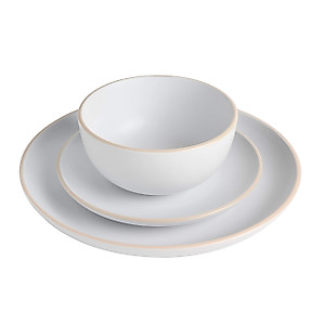 Gibson Home Rockaway Round Stoneware Dinnerware Set, Service for 4 (12pcs), White