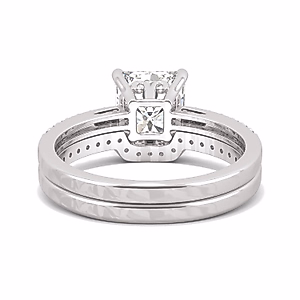 Charles & Colvard Created Moissanite 7mm Square Cut Bridal Ring Set for Women | 2.6 cttw DEW | Lab Grown | Solid 14K White Gold with Rhodium | Size 6.5