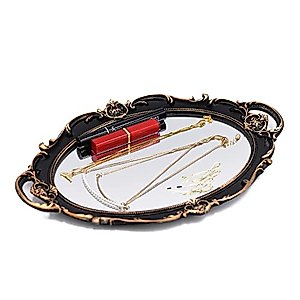 Funerom Vintage 14.5 x 10 inch Decorative Mirror Tray, Makeup Organizer, Jewelry Organizer, Serving Tray (Vintage Gold)