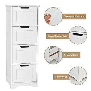 Tangkula Bathroom Floor Cabinet with 4 Drawers, 12 x 12 x 32 Inch, Freestanding Storage Cabinet for Bathroom Living Room, Wooden Bathroom Cabinet for Home Office (White)