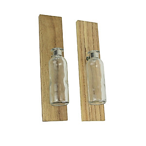 Set of 2 Primitive Farmhouse Wall Mounted Bud Vase Flower Sconces, Brown, One Size