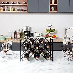 Countertop Wine Rack, Freestanding 10-Bottle Metal Wine Holder for Tabletop Storage and Home Decoration