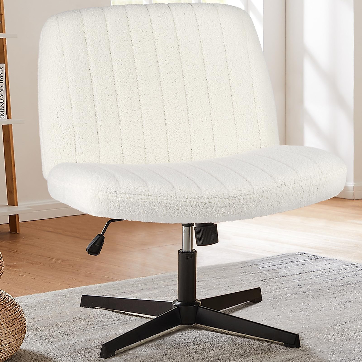 DUMOS Criss Cross Chairs, Armless Office Desk No Wheels Swivel Padded Wide Seat Modern Height Adjustable Mid Back Task Vanity Seating for Home Office Bedroom Computer