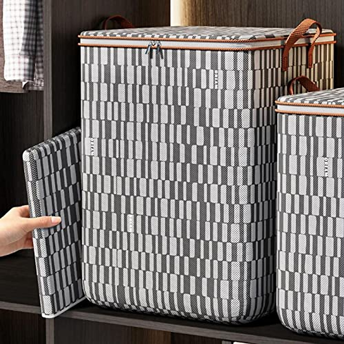 Gralara Clothes Storage Bag Box Tote with Lid Large Capacity Space Saver Clothes Storage Bin Organizer Container for Traveling Vacation Comforters, 180L 50x50x70cm