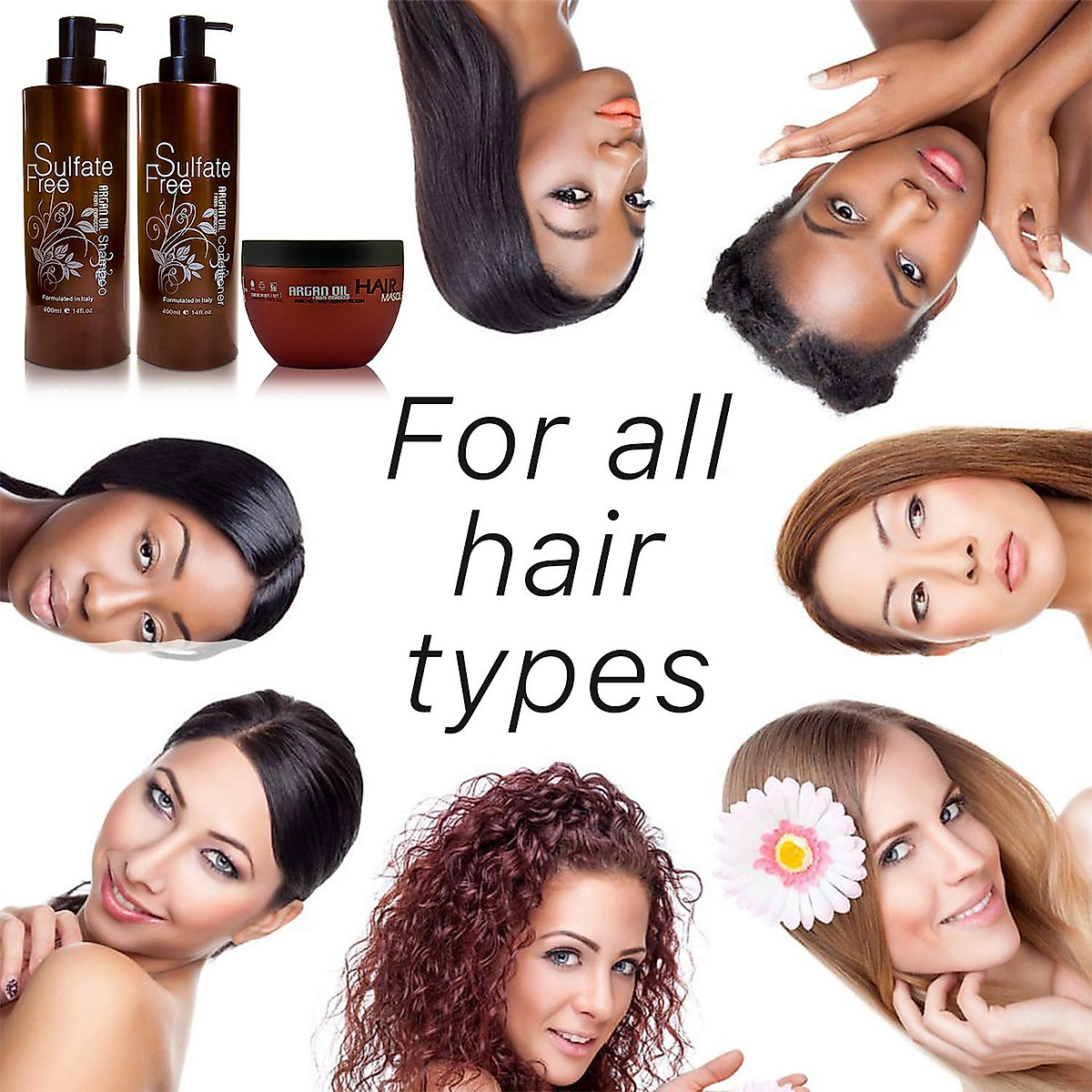 BINGO HAIR CARE Moroccan Argan Oil Shampoo Conditioner and Mask Set, Sulfate Free for Damaged, Dry, Curly or Frizzy Hair - Thickening for Fine/Thin Hair Safe for Color and Keratin Treated Hair
