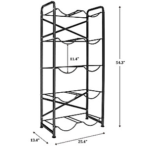 Ationgle 5 Gallon Water Bottle Holder for 10 Bottles, 5 Tiers Heavy-Duty Water Cooler Jug Rack with Reinforcement Frame for Kitchen Office, Black