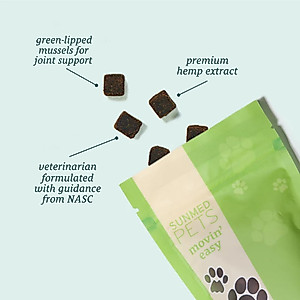 Sunmed Movin' Easy Relief Hemp Pet Chews with Omega 3 Supplement & Green Lipped Mussels for Dogs - for Joint Health & Mobility, 40 Count