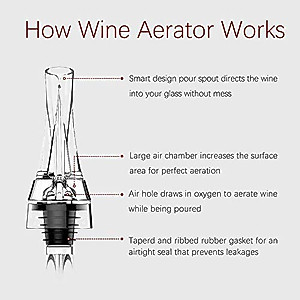 Wine Aerator Pourer - Premium Aerating Pourer and Decanter Spout - Red Wine Aerator Kit