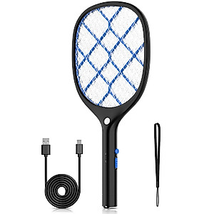 YISSVIC Electric Fly Swatter Bug Zapper Racket Rechargeable Mosquito Killer LED Light for Indoor Home Office Backyard Patio Camping
