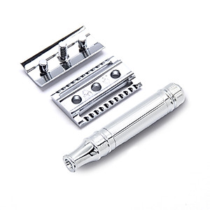 Edwin Jagger DES89LBLAMZ Classic Long Handled Double Edge Manual Eco-Friendly and Reusable Safety Razor for Men and Women for Shaving cream or Soap Fits All DE Razor Blades (Lined)