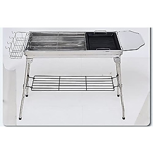 Portable Charcoal Grill, Upgraded Folding Large Barbecue Charcoal Grill W/Board Shelf & Flavoring Storage Basket, Stainless Steel Frame, for 8 People Picnic Garden Terrace Camping Travel Use