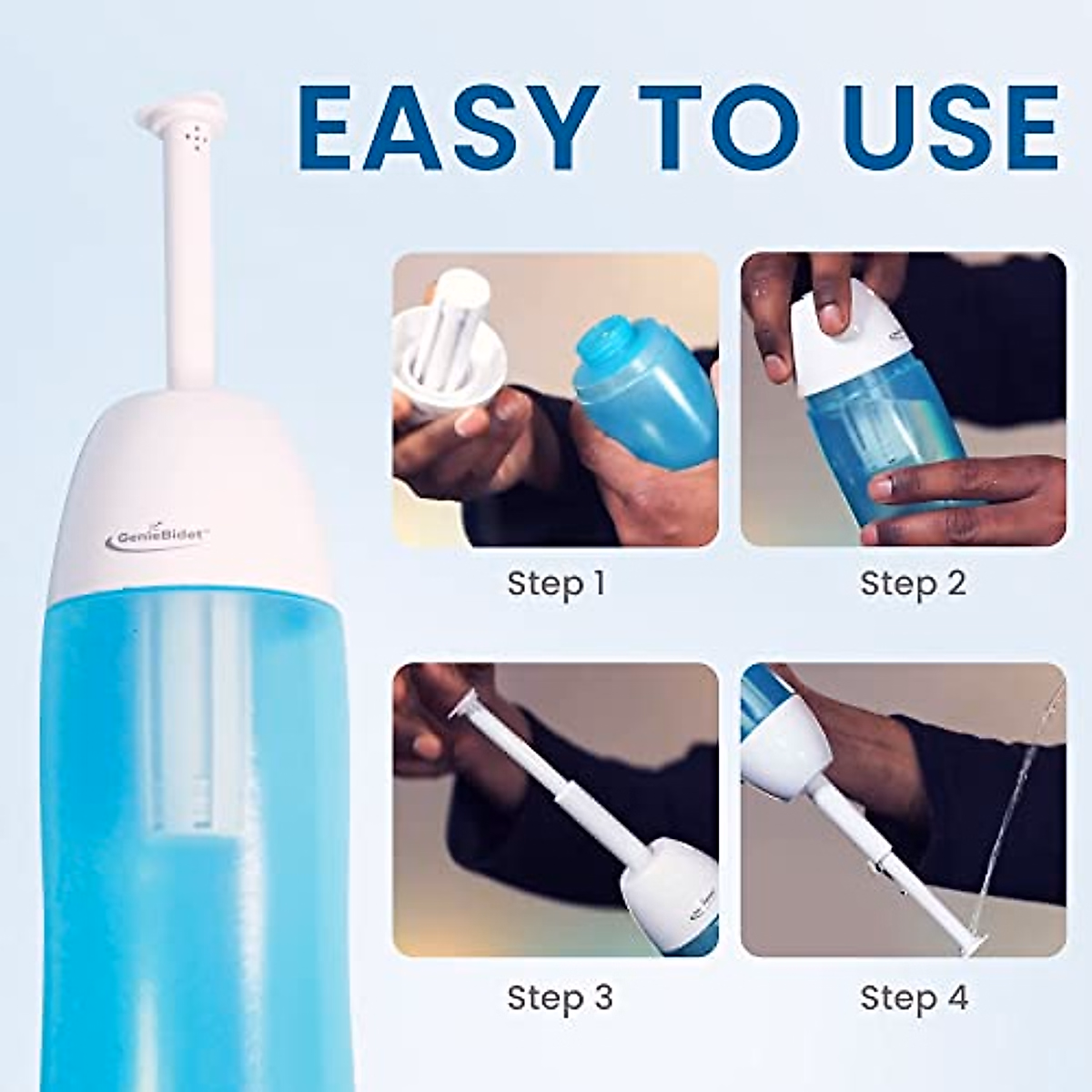 GenieBidet On The Go Portable Bidet, Travel Bidet with Telescoping Nozzle Spray, Handheld Bidet, Leak & Mess Free Butt Shower, Replaces Wet Wipes, Discreet Pull-String Pouch