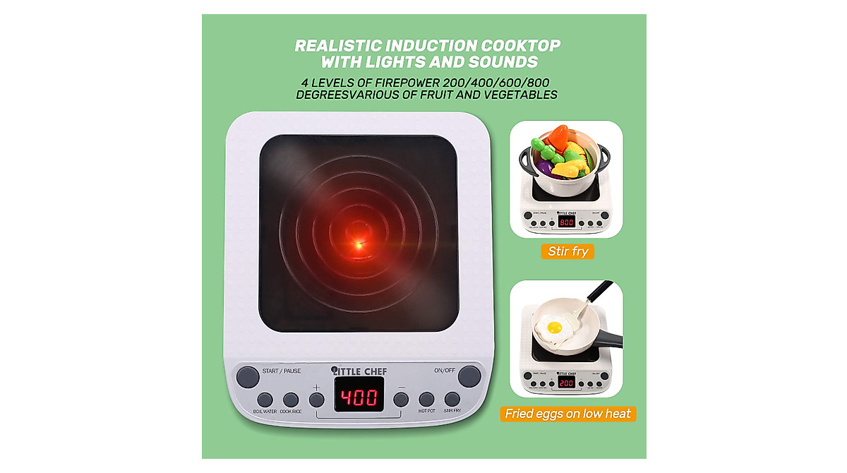 Pretend Play Kitchen Toy Set with Cookware & Electronic Induction Stove