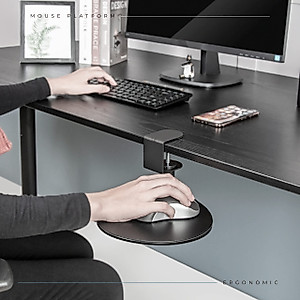 EHO Clamp on Mouse Platform, Clip on Pad Rotating 360 Degree, Ergonomic Mouse Tray Attachment, Mouse Pad, Slide Out Tray, Suitable for 1.5" Thickness Desk, for Home Organizer Extender (Black)