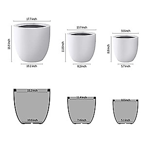 Kante 18", 14", and 10" W Pure White Concrete Round Planters (Set of 3), Outdoor Indoor Modern Planter Pots, Lightweight, Weather Resistant, Seamless with Drainage Hole (RC0050ABC-C80011)