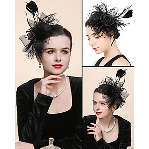 Bniksok Black Fascinator Hat for Women Tea Party Headpiece Horse Race Organza Headband Hair Clip Church Hat for Cocktail Wedding Halloween