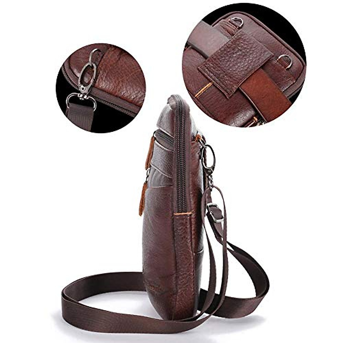 KRONDO Men's Leather Handbag Bag Small Crossbody Shoulder Bags Phone Wallet Satchel Pocket Camping Casual Daypack-Black