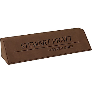 Office Desk Name Plate Personalized. Custom Name Plates for Office Desks. Gift For Coworkers, Teachers, Graduates. Engraved Leatherette Desk Wedge(Dark Brown)
