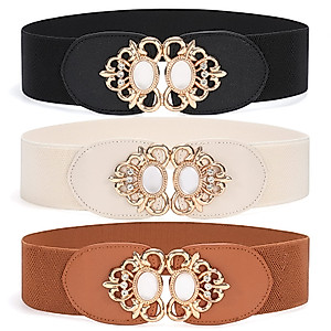 SUOSDEY 3 Pack Women Wide Elastic Stretchy Belt Vintage Cinch Belt Waistband for Dresses