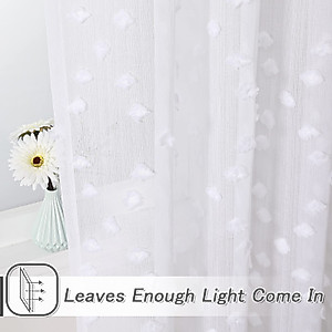 MYSKY HOME Pom Pom White Sheer Curtains for Bedroom Living Room Light Filtering Semi-Sheer Curtains for Nursery Girls Kids Room Rod Pocket Boho Voile Draperies White 52 x 63 inch 2 Panels