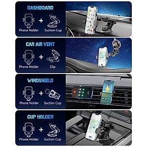 Wireless Car Charger, Fast Charging Phone Holder BothLin 3 in 1 Phone Mount Auto Clamping Car Accessories Compatible with iPhone 15 14 13 12 11 Xs XR, Samsung S23 Ultra S22 S21 S20/S10+ S9+ Note 9