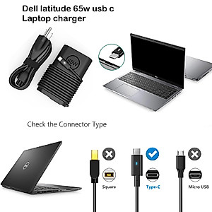 65W 45W USB-C Laptop Charger for Dell Latitude 7275 7370 7420 5520 7390 5420 5290 7400 7410 7320 5410 5320 5530 Dell XPS 13 9350 9365 9370 XPS 15 Dell Inspiron Dell 2-in-1 Type C Laptop Charger