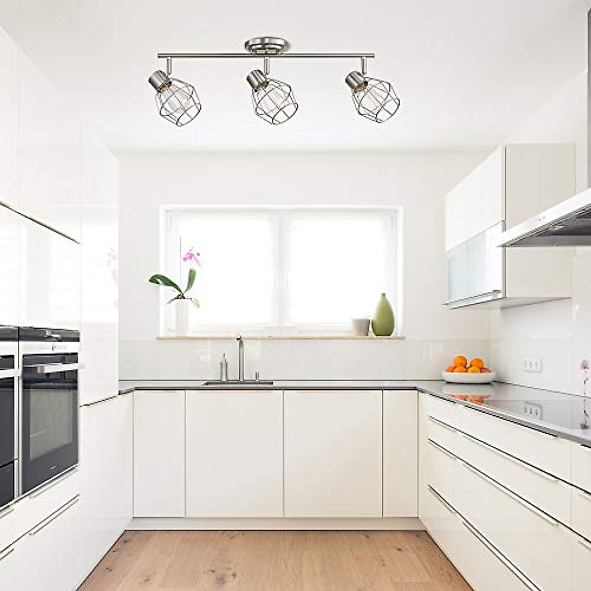 Globe Electric 59701 Cedrick 3-Light Track Lighting, Brushed Nickel, Vintage Edison Bulbs Included