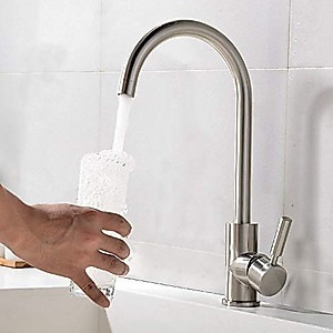 Comllen Brushed Nickel Single Hole Bar Sink Faucet, Modern Stainless Steel Single Handle Bar Faucet Brushed Nickel, 360 Degree Swivel Hot and Cold Outdoor Kitchen Sink Faucet