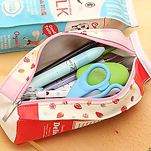 Funny live 2Pcs Creative Milk Cartons Pencil Case Waterproof PU Pen Bag Pencil Holder Stationery Organizer