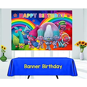 5x3ft Cartoon Animation Movies Trolls Poppy Photo Background Happy Birthday Party Photography Backdrops Baby Shower Cake Table Colorful Decor Banner Booth Studio Props