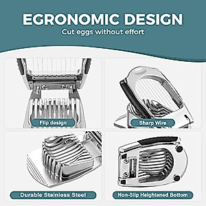 Egg Slicer for Hard Boiled Eggs - KITEXPERT Heavy Duty Egg Cutter for Soft Fruit, Stainless Steel Wires, Dishwasher Safe & Easy To Clean (sliver)
