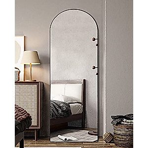 Otlsh Full Length Mirror, 64.2"×21.3" Arched Floor Mirror with Stand, Standing Mirror, Full Body Mirror, Large Mirror, Arched Wall Mirror, Freestanding, Wood Frame - Black